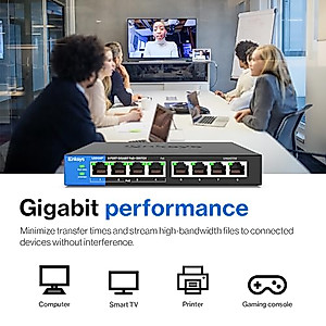 Linksys LGS108P 8 Port Gigabit Unmanaged Network PoE Switch with 4 PoE+ Ports @ 50W - Ideal for Business, Home, Office, IP Surveillance - Desktop Ethernet Switch Hub with Metal Housing