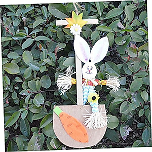 ABOOFAN 4 Pcs Easter Decoration Easter Bunny Cutouts Tiger and Bunny Easter Hanging Door Sign Easter Wall Hanging Plaque Easter Bunny Sign Easter Door Plaque Props Wooden Household