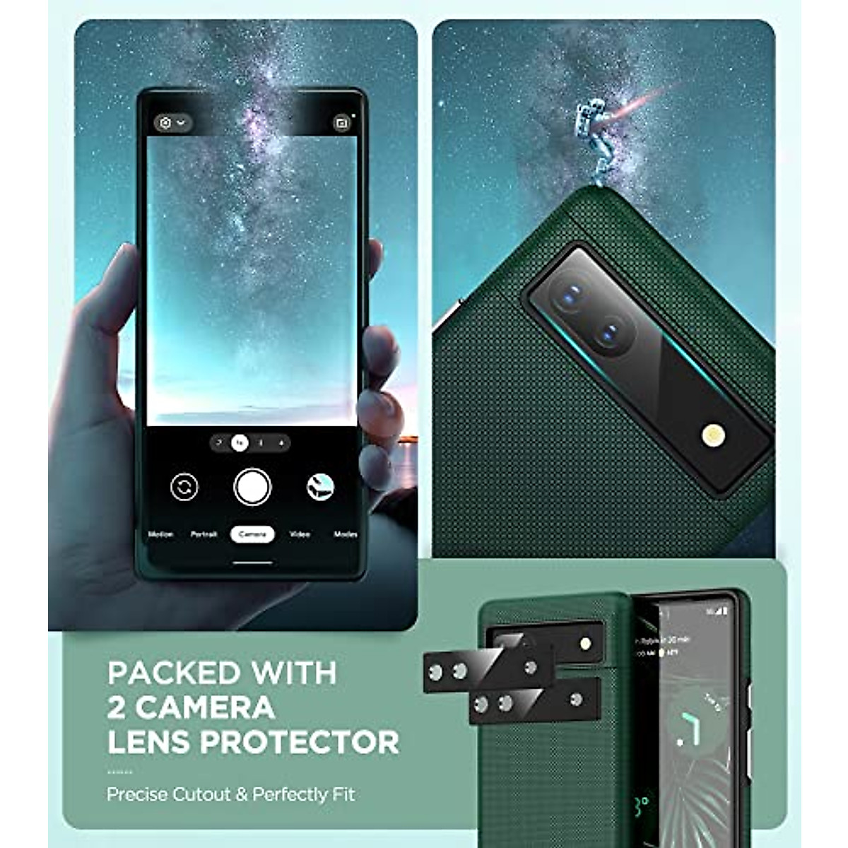 Kopbel for Google Pixel 6A Case [Military Grade Shockproof] with 2 Tempered Glass Camera Lens Protector, Dual Layer Protective Case for Pixel 8A Green