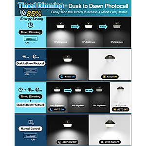 AKK LED Barn Light with Timed Dimming, 80W/60W/40W Selectable, 3000K/4000K/5000K Tunable, 12000LM Dusk to Dawn LED Outdoor Light with Photocell, Waterproof Security Lights, Flood Lights for Barn,Yard