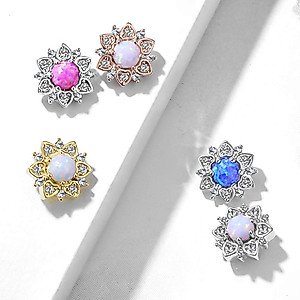 CZ Flower with Opal Center Internally Threaded 14GA Dermal Anchor Top (Opal White)