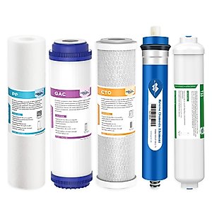 Membrane Solutions Reverse Osmosis Filter Replacement, 75 GPD Complete Replacement Filter Set For Under Sink 5-Stage Reverse Osmosis Replacement Water Filter System