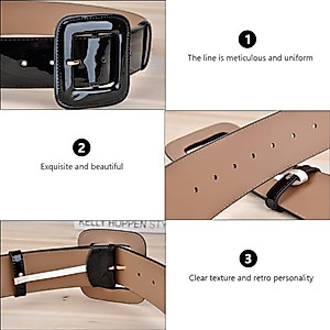 GALPADA Genuine Leather Belt Retro Wide Patent Leather Belt Square Buckle Grommet Cinch Corset Waistband Wide High Waist Belt for Women Jeans Dress Black