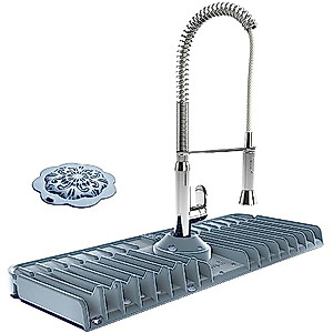 Kitchen Sink Splash Guard 17.56“ Longer, Splash Guard for Sink, Kitchen Faucet Splash Guard, Fully Wrapped, Silicone Faucet Handle Drip Catcher Tray, Sink Protectors Faucet Mat for Kitchen Bathroom