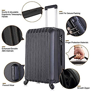Fridtrip 4 Piece Luggage Sets Hard Shell Lightweight ABS Luggage Suitcase with Durable Spinner Wheels 16" 20" 24" 28" (Black)