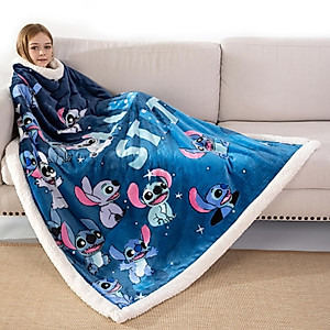 Kids Sherpa Flannel Throw Blanket 50" x 60 inches, Super Soft Cozy Plush Blanket for Indoor and Outdoor Use (Stitch, Throw(50'' × 60''))