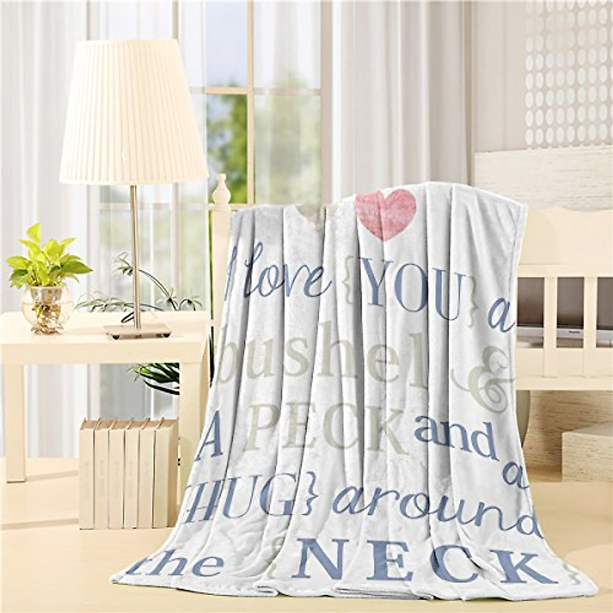 Flannel Fleece Bed Blanket 40 x 50 inch Love Throw Blanket Lightweight Cozy Plush Blanket for Bedroom Living Rooms Sofa Couch - I Love You A Bushel and A Peck and A Hug Around The Neck