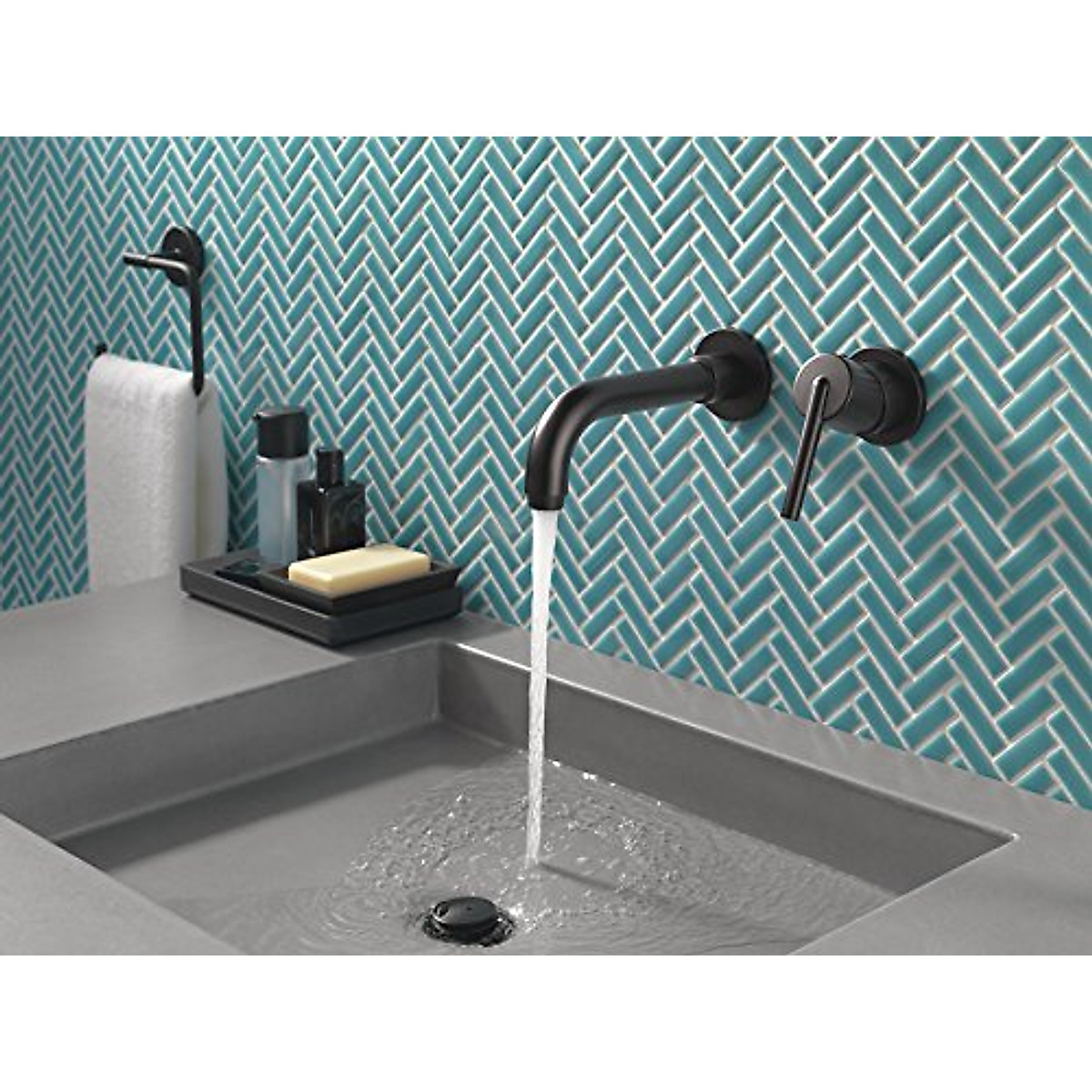 Delta Faucet Trinsic Wall Mount Faucet, Matte Black Bathroom Faucet, Wall Mount Bathroom Faucet 3 Hole, Widespread Bathroom Faucet, Matte Black T3559LF-BLWL