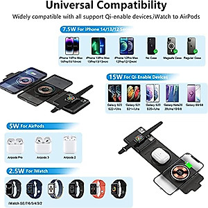 [Dual 15W] Foldable Fast Wireless Charger, 3 in 1 Travel Magnetic Wireless Charger, Wireless Charging Pad Compatible with Mag-Safe Charger for iPhone 14/13/12, Samsung Galaxy, Apple Watch, AirPods Pro