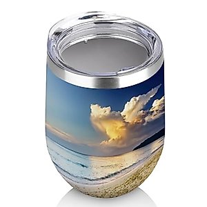 silichee 12 Oz Stainless Steel Wine Tumbler with Lid Sunset Sea Beach Fantastic Sky Clouds Twilight Reflection Thailand Insulated Tumblers Vacuum Coffee Mugs for Hot and Cold Drinks,Coffee,Wine