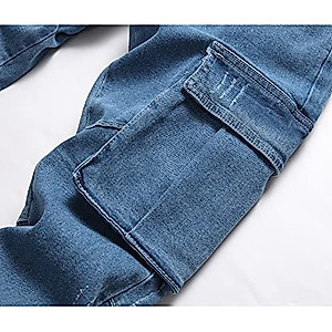 LZLER Men's Stretch Skinny Jeans Multi Pockets Slim Fit Elastic Jeans Comfort Tapered Leg Cargo Pencil Denim Pants(8604LB,38)