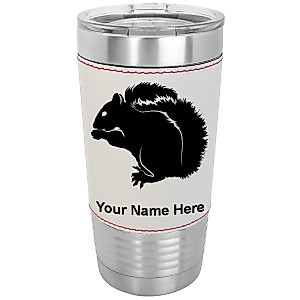 LaserGram 20oz Vacuum Insulated Tumbler Mug, Squirrel, Personalized Engraving Included (Faux Leather, Baseball Style)