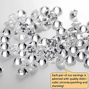 6 Pairs Simulated Diamond Stud Earrings for Women Hypoallergenic Sterling Silver CZ Stud Earring Set Cubic Zirconia Stud Earrings 14K White Gold Plated