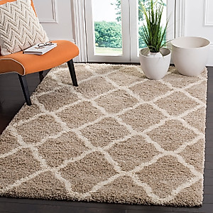 SAFAVIEH Hudson Shag Collection Area Rug - 8' x 10', Beige & Ivory, Moroccan Trellis Design, Non-Shedding & Easy Care, 2-inch Thick Ideal for High Traffic Areas in Living Room, Bedroom (SGH283S)