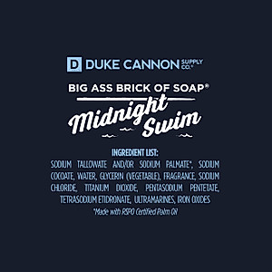 Duke Cannon Big Brick of Soap Midnight Swim - Refreshing Aquatic Scent with Green Top Notes, 10 oz. Men's Soap Bar (Pack of 3)