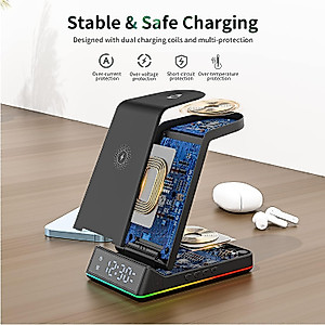 Wireless Charging Station, 5 in 1 Wireless Charger [with Alarm/Clock/Night Light] 15W Wireless Charging Dock Stand for iPhone 14/13/12/11,Samsung Phones,Apple Watch Series & Airpods