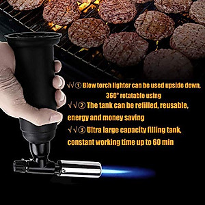 ofone Butane Torch, Refillable Kitchen Blow Torch Lighter, Cooking Culinary Torch with Safety Lock & Adjustable Flame for BBQ, Baking, Creme Brulee, Soldering, Camping
