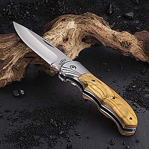 Bundle of 2 Items - Gentleman’s Folding Knife Pocket Knife Knives Knofe Wood Handle Sharp Blade - Pocket Knife for Men - Folding EDC Knife - Kubaton Stocking Stuffers for Men - Secret Santa Gift
