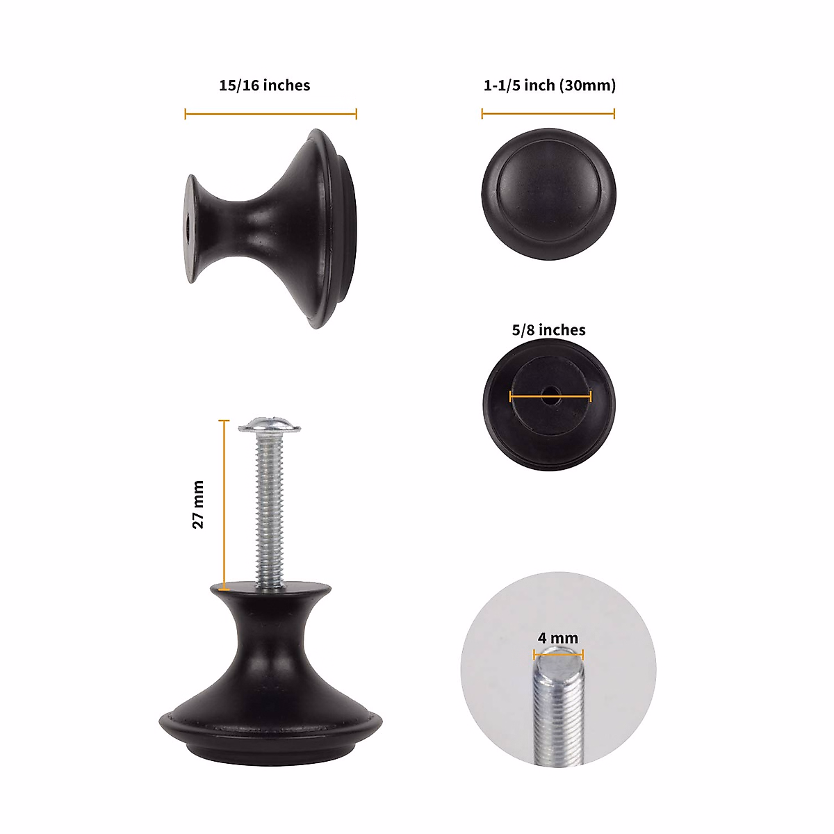 MoHern Black Cabinet Knobs, 30 Pcs 1-1/5 inch Kitchen Cabinet Drawer Hardware Knobs