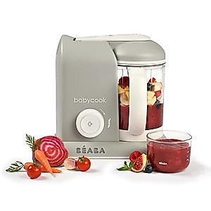 BEABA Babycook Solo 4 in 1 Baby Food Maker, Baby Food Processor, Steam Cook + Blend, Lrg Capacity 4.5 Cups 27 Servings in 20 Mins, Cook Healthy Baby Food at Home, Dishwasher Safe, Cloud