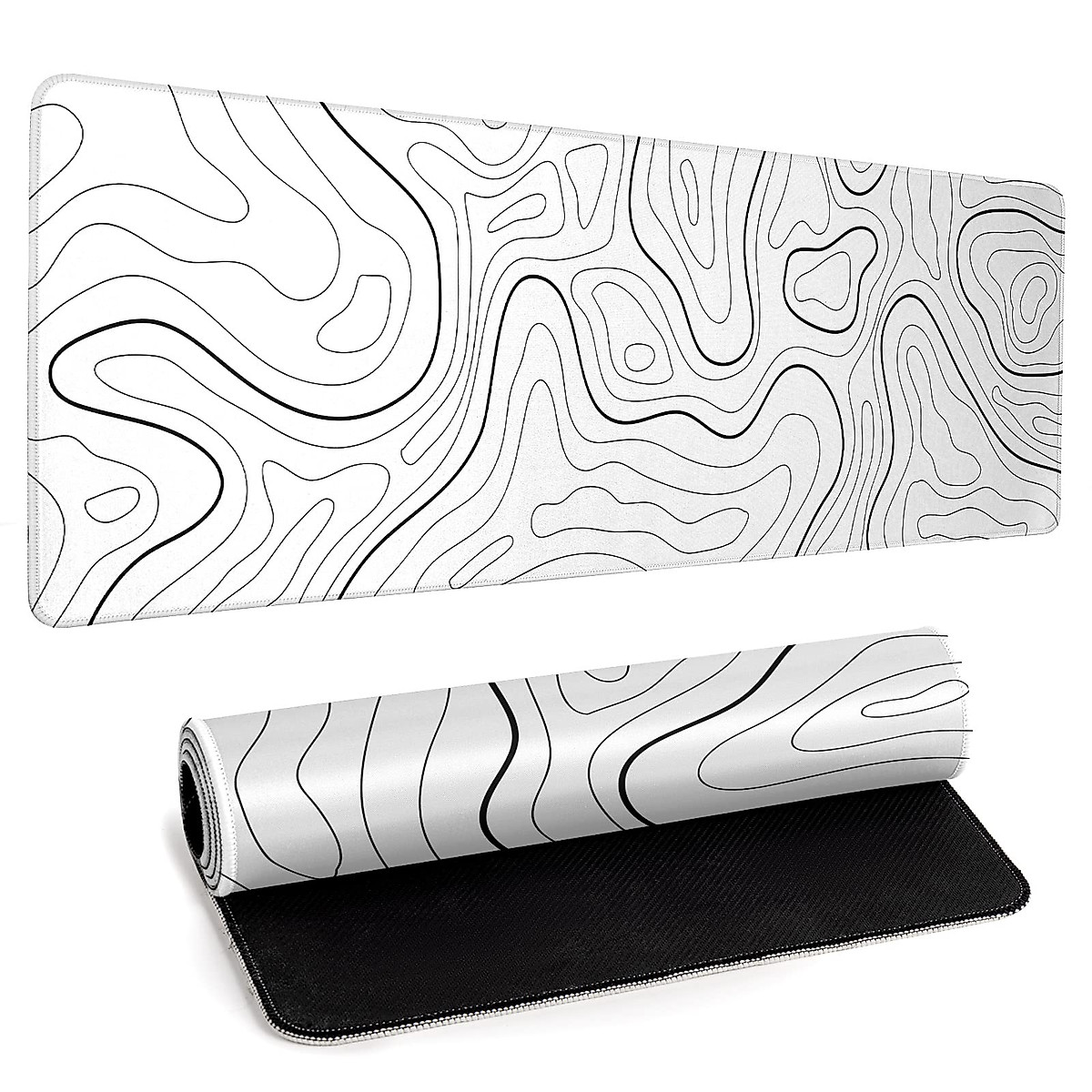 White Big Mousepad for Gaming Large Topographic Map Washable Desk Pad with Stitched Edge Office Supplies and Decor 31.5''x11.8'' Computer Keyboard Protector
