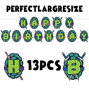 Ninja Superhero Happy Birthday Decorations Banner Backdrop Background Green American Comics Turtles Theme Decor for Boy Kid 1st Birthday Party Nursery Baby Shower Photo Booth Props Favors Supplies