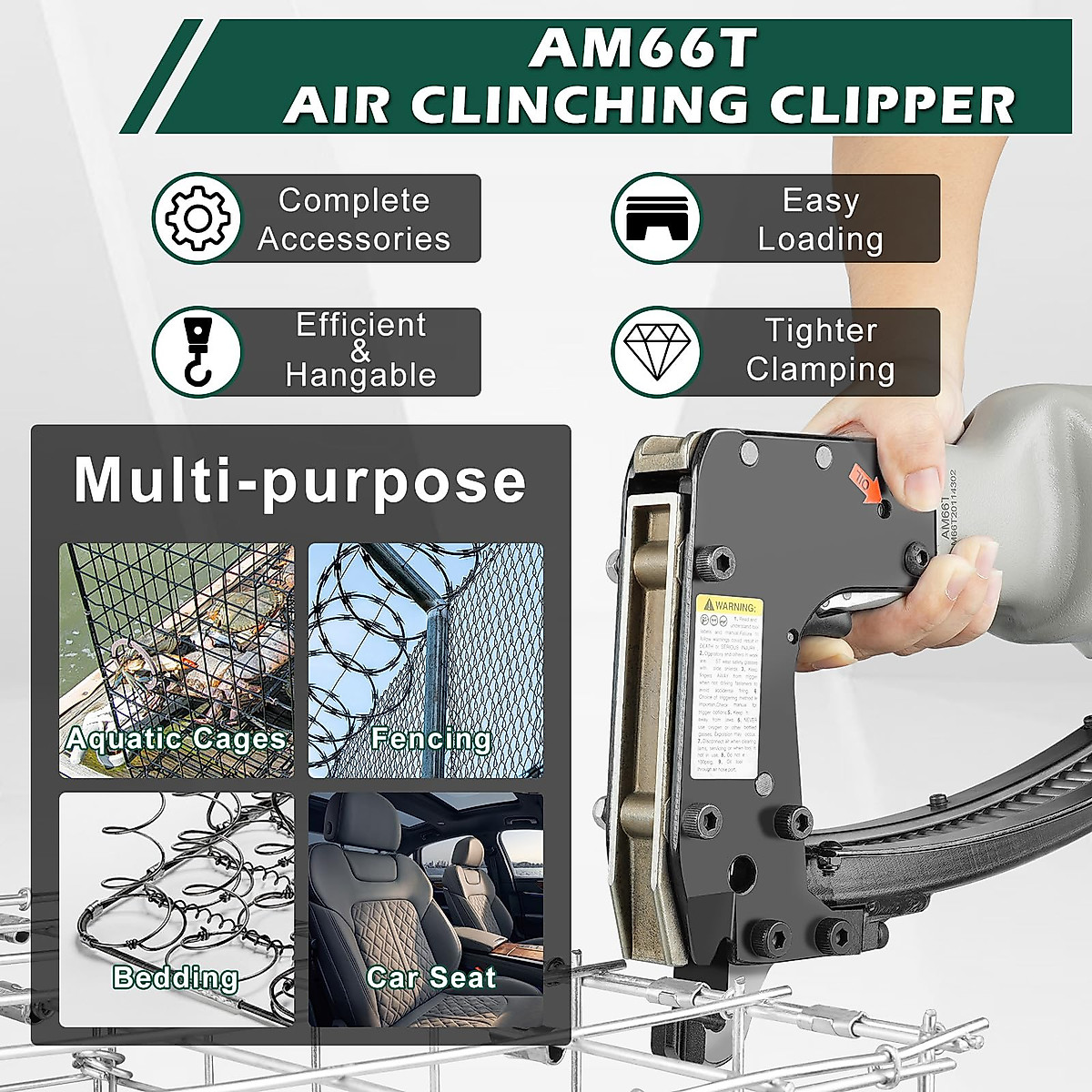 Woodpecker AM66T Pneumatic Clinch Clip Clipper Vertex Fastening Air Power Clinching Tool Hartco Clipper Industrial Clip Tool Gun Clipper Gun for Spring Mattress, Car Seat (AM66T)