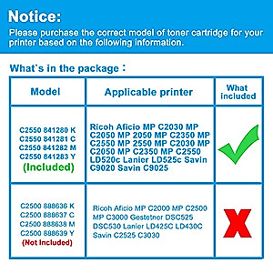 LCL Compatible Toner Cartridge Replacement for Ricoh 841280 841281 841282 841283 MP C2550 C2050 2550 Lanier LD525c Savin C9020 9025 Aficio MP C2030 2050 LD520c (4-Pack Black Cyan Magenta Yellow)