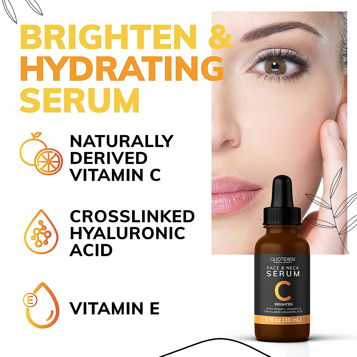 Vitamin C Serum for Face + Hyaluronic Acid + Vitamin E | Brightening | 95% Natural Ingredients | Ultra-Light, Non-greasy & Super Loved | Serum Vitamina C para la cara
