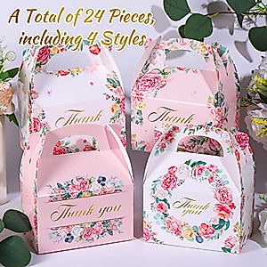 Thank You Treat Boxes 6 x 3.5 x 3.5 Inch, White Pink Floral Cardboard Gift Box Party Favor Boxes Candy Cookie Container for Brunch Wedding Birthday Baby Shower Celebration (48 Pcs)