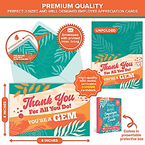 Decorably 50 Pack Employee Appreciation Cards with Envelopes & Stickers, 10 Designs Blank Inside Staff Appreciation Cards, 6x4in Employee Thank You Cards for Employees Appreciation Cards for Coworkers