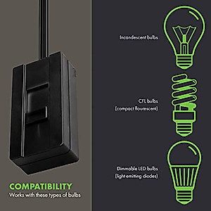 TOPGREENER Table-Top Plug in Dimmer for Table or Floor Lamps, Slide Control, Works with 360 Watt Incandescent/Halogen and 150 Watt Dimmable CFL/LED, Off at lowest dim, 6ft Cord, TGTTDL300-BK, Black
