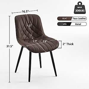 YOUNUOKE Dining Chairs Set of 2 Mid Century Modern Kitchen Chair Comfortable Upholstered Faux Leather Dinner Chairs for Kitchen Dining Room, Brown