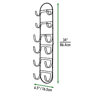 mDesign Steel Wall Mount Towel Rack with 6 Compartments - Towel Holder and Towel Storage Shelf Organizer for Bathroom, Powder Room - Concerto Collection - Black