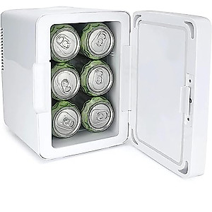 PERSONAL CHILLER Portable Mini Fridge Cooler and Warmer, 4 Liter Capacity Chills Six 12 oz Cans, Snacks, and Skincare Products, 100% Freon-Free, Marble Door