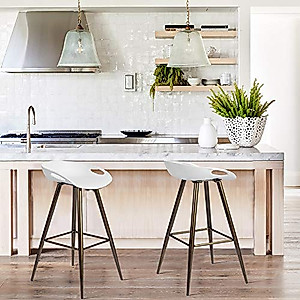 Set of 2 Bar Stools, 32.3" Simple Modern Style High Counter Stool with Low Backrest & Footrest & Metal Legs & PP Seat, Portable Barstools for Kitchen Island Patio Balcony, White & Bronze