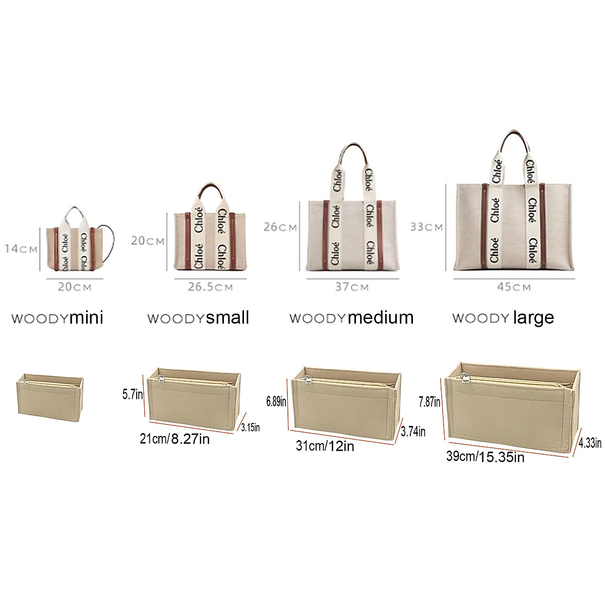 Lckaey purse organizer for chloe woody tote bag insert large medium Small wallet Felt organizer 1015Beige-M