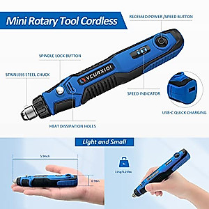 Cordless Rotary Tool, VCURXIDI 4V Mini Rotary Tool Kit with 72pcs Accessories, 3 Speed & USB Fast Charging, Portable Multi Purpose Power Tools for Small DIY, S&ing, Polishing, Engraving,5.9*0.98*1 in