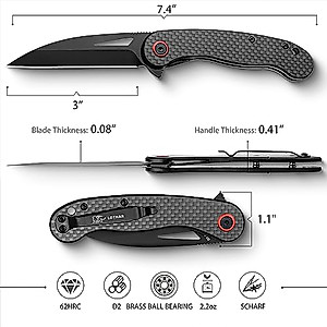 LOTHAR Seagull EDC Pocket Knife with Carbon Fiber Handle and 3" D2 Knife Blade, Ultra Light 2.2oz and Razor Sharp, Slim Pocket Knife Small Folding Utility Knife Mini Box Cutter for Men Women