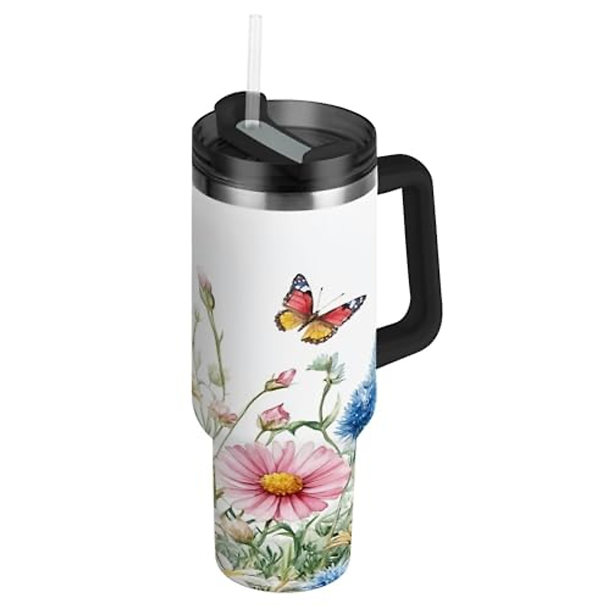 Flradish 30oz Tumbler with Handle, Daisy Flowers Stainless Steel Tumbler with Lid and Straws Double Wall Vacuum Insulated Leakproof Coffee Travel Mug