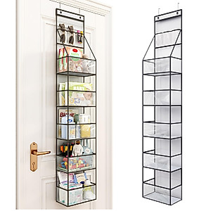 Fixwal 6-Shelf Over The Door Hanging Pantry Organizer Hanging Storage with Clear Plastic Pockets Behind The Door Storage Organizer with 3 Small PVC Pockets for Closet Bedroom Bathroom (Grey)