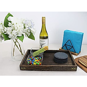 14 Inches Wooden Serving Tray with Handles, Rustic Paulownia Wood Coffee Table Tray