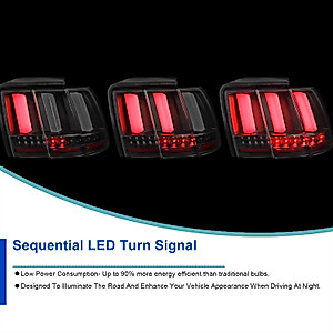 SPEC-D TUNING Black Housing Clear Lens Sequential LED Bar Tail Lights Compatible with 1999-2004 Ford Mustang, Left + Right Pair Assembly