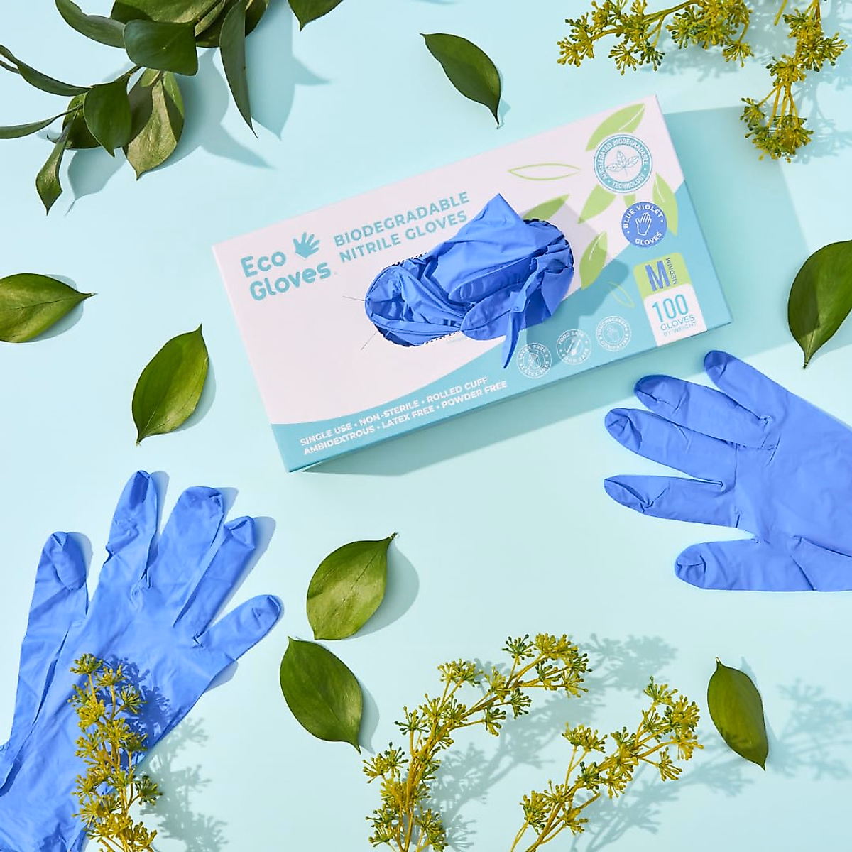 Eco Gloves Eco-friendly Biodegradable Nitrile Disposable Gloves, Powder Free, Latex Free | Food Prep, Beauty, Tattoo, Cleaning 100PCS/Box (Pack of 100, Medium)