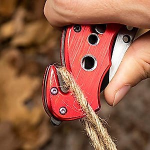 Dispatch Folding Pocket Knife Red Aluminum Handle with Saw Rope Cutter and Glass Breaker, Multifunction for Outdoor Hunting Camping Hiking EDC Tool
