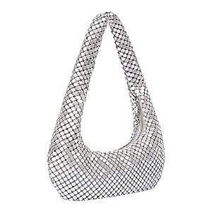Silver Evening Bag Women Unique Handbags Cool Purses Small Shoulder Purse Silver Metallic Purse Designer Evening Bag(Silver)