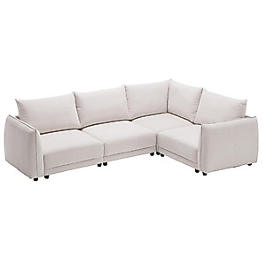 CIMOTA Oversized Corner Modular Sectional Fabric Sofa, 107 Inch Large 4 Seater Sofa Set, L Shaped Corner Sectional Cloud Sofa Couch for Living Room and Office, 3 Seat and 1 Middle Corner, White