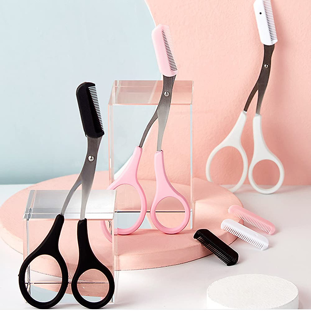 Erioctry Professional Precision Trimmer Eyebrow Scissors Remover Beauty Tool with Comb and Non Slip Finger Grips Black Silver Tone for Men