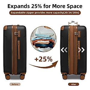LARVENDER Luggage Sets 5 Piece Hard Shell Expandable Suitcase Set with Double Spinner Wheels TSA Lock (Black Brown, 5 Piece Set)