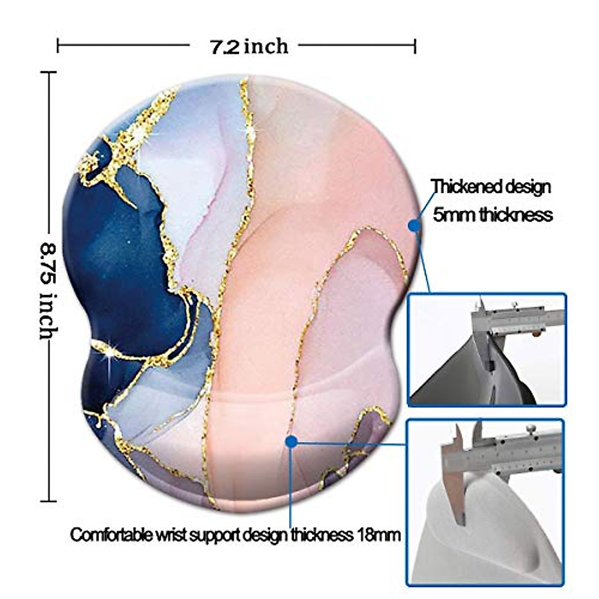 Mouse Pad with Wrist Support, Non Slip Mousepad Wrist Rest for Office, Computer, Laptop & Mac- Durable & Comfortable & Lightweight Ergonomic Support Mouse Mat (Pretty Marble-Wrist)